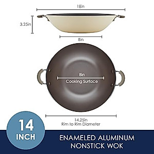 Rachael Ray Cook + Create Nonstick Wok Pan with Side Handles, Oven Safe, Easy to Clean, 14 Inch, Almond