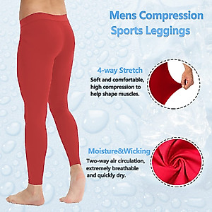 WRAGCFM Men's Compression Pants Cool Dry Athletic Workout Leggings Running Active Sports Tights Base Layer(Red, M)
