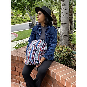 Unisex Blue Woven Cotton Ethnic Hippie Backpack or Daypack By Original Collections