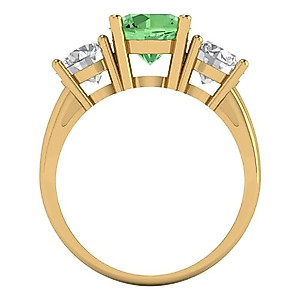 Clara Pucci 3.25 ct Round Cut 3 stone Genuine Green Simulated Diamond Engagement Promise Anniversary Bridal Ring 18K Yellow Gold 6.5