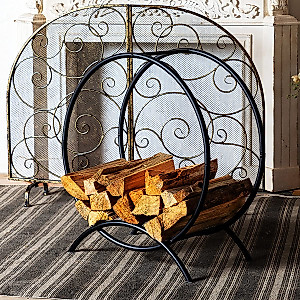 XSDevecor Handcrafted Large Free Standing Fireplace Screen, Sturdy Wrought Iron Frame Decorative Mesh Fire Spark Guard Gate, 43“ W x 33” H