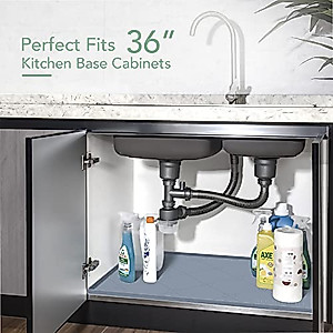 Under Sink Mat, Under Sink Mats for Kitchen Waterproof, 34”x22” Silicone Under Kitchen Sink Liner Mat, Flexible Under Sink Drip Tray for Kitchen Bathroom, Thick Under Sink Rubber Mat With Lip, Grey