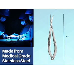 Micro Scissors 4.5" curved Castroviejo stitch cutting embroidery spring action extra sharp Squeeze scissors for ENT eye skin dental veterinary surgeon by Artman Instruments