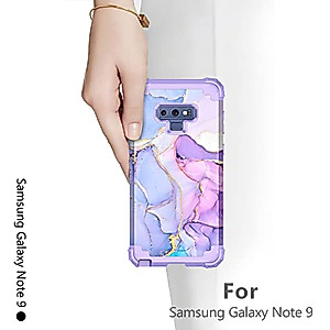 Hekodonk for Galaxy Note 9 Case, Heavy Duty Shockproof Protection Hard Plastic+Silicone Rubber Hybrid Protective Case for Samsung Galaxy Note 9 Purple Marble