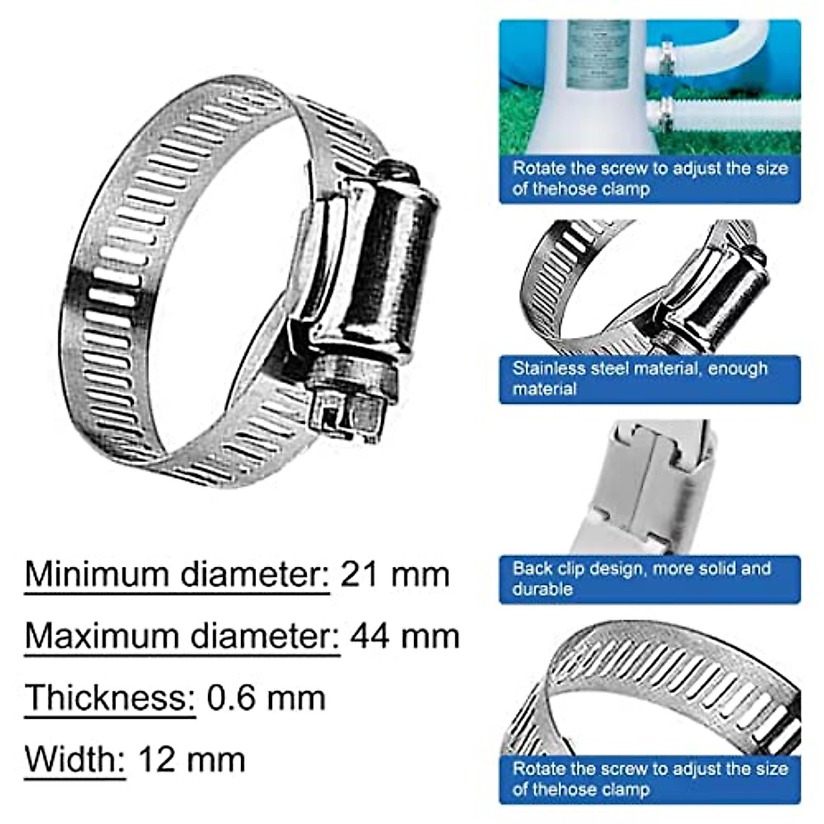 Pool Hoses for Above Ground Pools, 4 Pack 1.25 x 59 Inch Pool Filter Pump Hoses, Compatible with Intex Pool Filter Pump 607, 637 With 8 Metal Clamps(4)