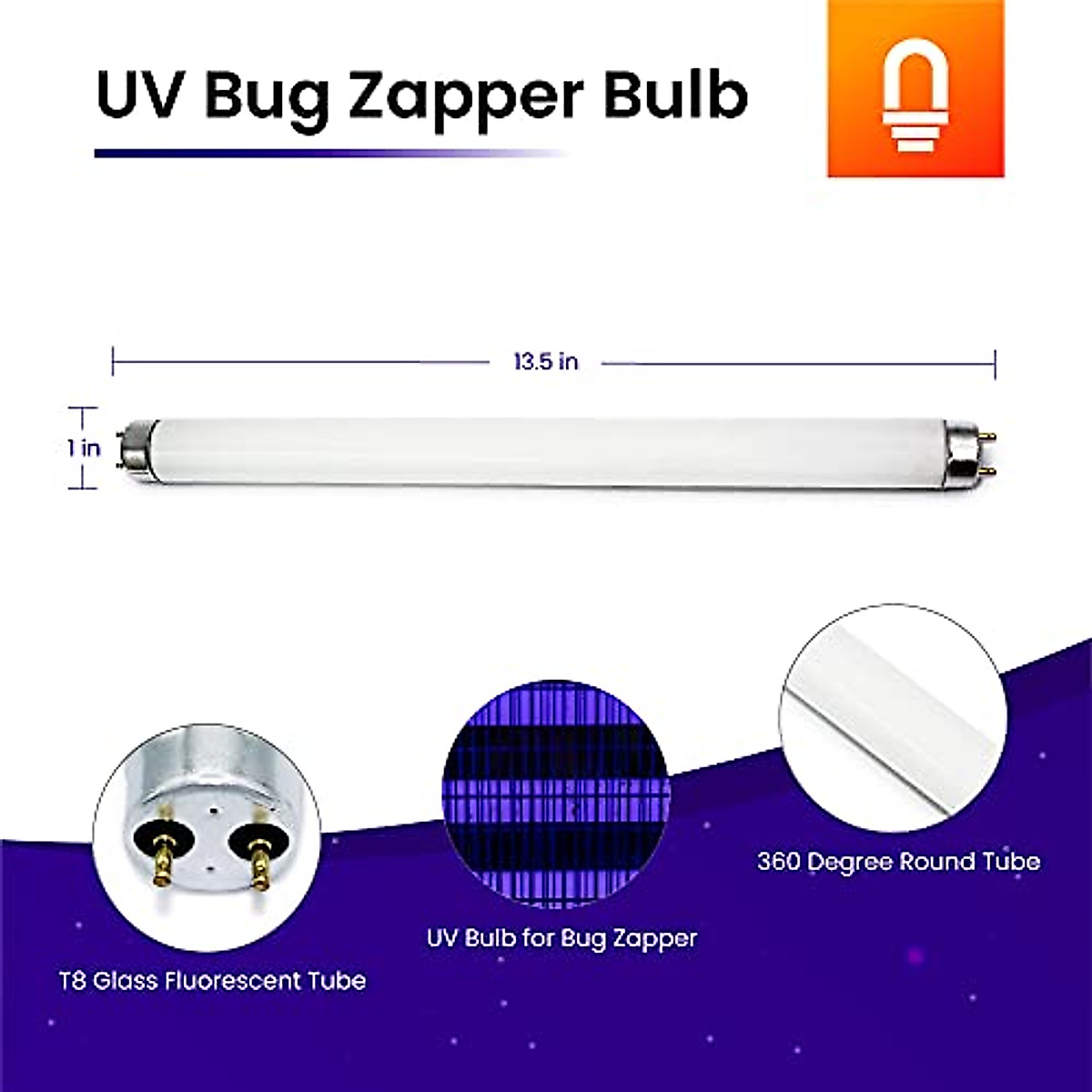 lumenivo F10T8/BL Bug Zapper Light Bulbs 10 Watt T8 Ultraviolet Indoor Zapper Replacement Bulbs - T8F10W Light Zapper Bug Light Bulbs – Fits Most Electronic 20W Bug Mosquito Zappers - 2 Bulbs