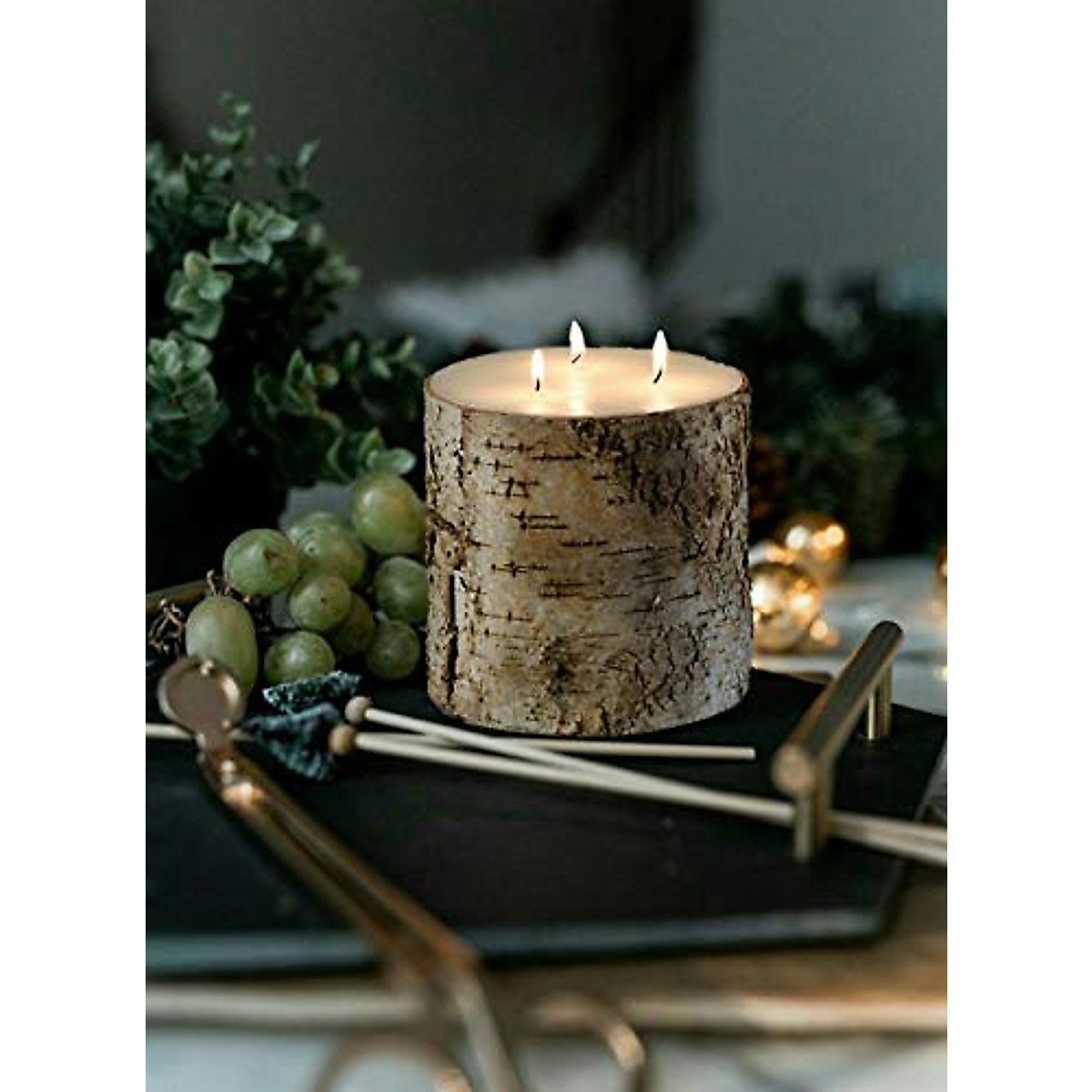 Serene Spaces Living Birch Bark Candle – Pillar Style Candle Brings Nature Indoors, Ideal for Weddings, Parties, Events, Restaurants, Home Decor, 6" in Diameter & 6" Tall