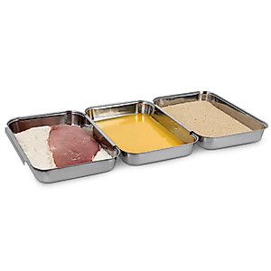 Navaris Breading Trays Set - 3 Stainless Steel Pans for Preparing Bread Crumb Dishes, Panko, Schnitzel, Breadcrumb Coating Fish and Marinating Meat