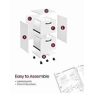 VASAGLE 2-Drawer File Cabinet, Filing Cabinet for Home Office, Small Rolling File Cabinet, Printer Stand, for A4, Letter-Size Files, Hanging File Folders, Modern Style, White UOFC040W46