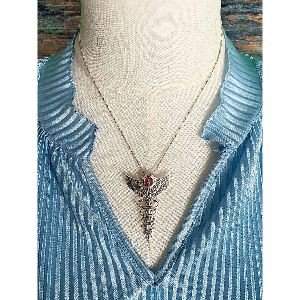 Jewelry Trends Rising Phoenix Fire Bird with Snakes Sterling Silver Pendant Necklace