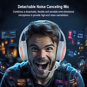 YOTMS Wireless Gaming Headset, 2.4GHz Wireless Headset for PC, PS4/PS5, Switch, Long Battery Up to 30h, 7.1 Surround Sound, Detachable Microphone, 3.5mm Wired Jack for Xbox (Beige)