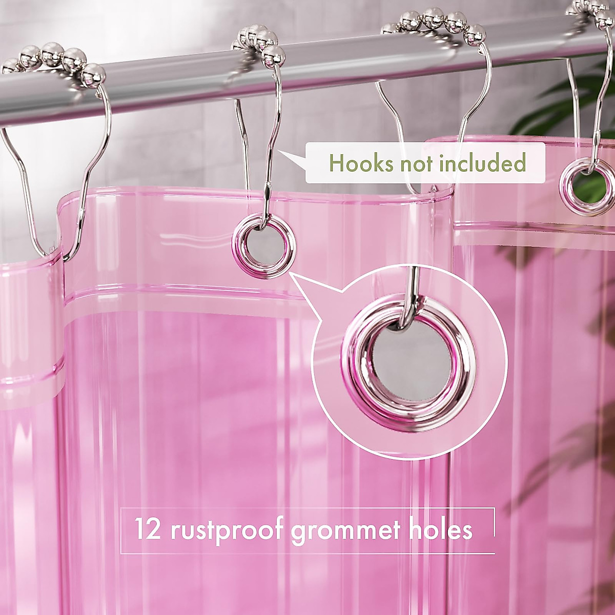 AmazerBath Shower Curtain Liner, 72x72 Transparent Hot Pink Shower Curtain Liner, Lightweight Plastic Shower Curtain Liner, Cute Waterproof Shower Liner for Bathroom with 3 Magnets & 12 Grommet Holes