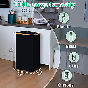 iEGrow 29 Gallon Recycling Bin for Kitchen, Indoor Home Recycle Bins with Lid, 110L Large Recycling bin with 2 Removeable Reusable Inner Bags, for Bottles Cans Glass Plastice Cartons(Black)