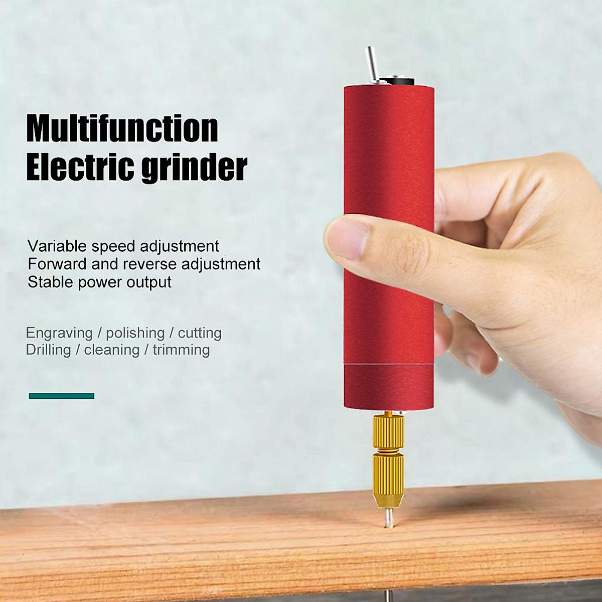 YWBL-WH DIY Hand Electric Drill Mini DIY Grinding Polishing Engraving Machine Tools Set Cordless Rotary Tool (USB Aluminum Drill + Three Bits) (Red)