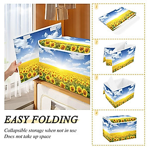 DIGTIA Storage Bins with Lids Meadow Sunflowers Foldable Storage Boxes with Handles Sunrise Blue Sky Large Storage Basket Collapsible Organizer Containers for Closet Home Bedroom Office