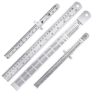 Pocket Ruler 6 Inch and 12 Inch Metal Rulers with Inch and Metric Graduation Stainless Steel Precision Ruler Measuring Tool for Engineering, School, Office