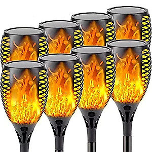8-Pack Solar Flame Torch (Super Larger Size & Upgraded Vivid Flame), Waterproof Solar Lights Outdoor Decorative with Flickering Flame, Super Bright Outdoor Lights for Garden Patio Halloween Pathway