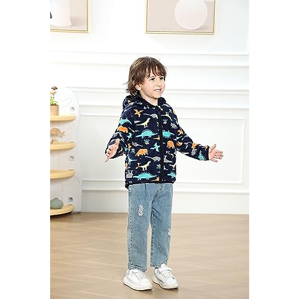 Feidoog Toddler Polar Fleece Jacket Hooded Baby Boys Girls Autumn Winter Long Sleeve Thick Warm Outerwear,Dark Blue,2-3T
