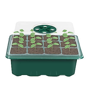 VANLAN Seed Starter Tray, 10 Pack Seed Starter Kit with Dome and Base, Humidity Adjustable Greenhouse Grow Trays for Seeds Growing Starting (Green（12 Cells）)