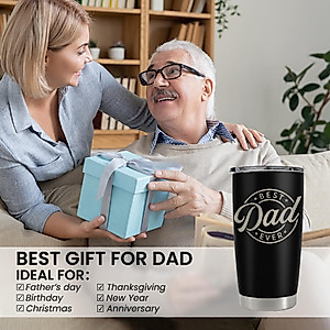 SANDJEST Best Dad Ever Tumbler with Lid - 20oz Insulated Stainless Steel Cup- Coffee Mug for Sport Travel Office, Gift for Father’s Day Birthday