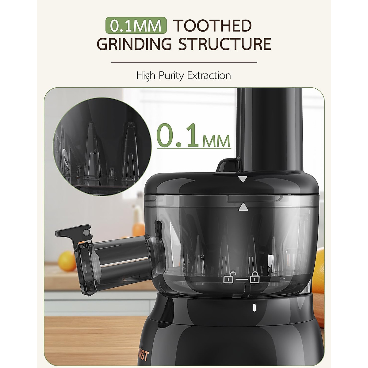 TUUMIIST Juicer Machines, Cold Press Juicer for Vegetable and Fruit with Upgraded Slow Juicing Technology, Powerful Motor and Reverse Function, Compact Size for Space-Saving Juicer, Black Gold