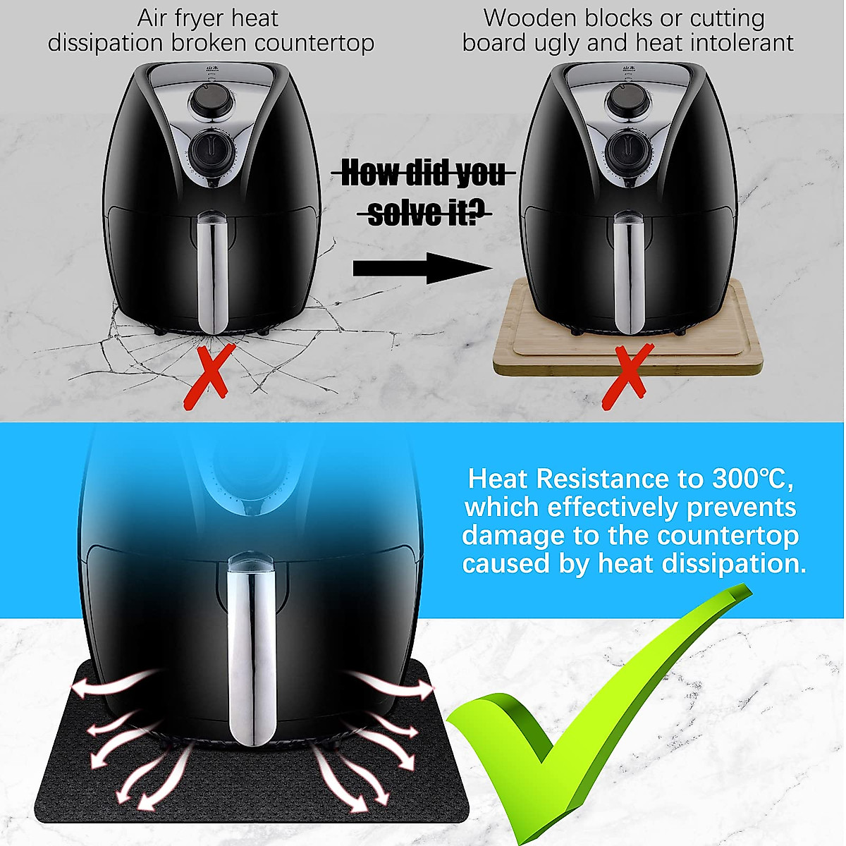 4 Pcs Heat Resistant Mat for Air Fryer Kitchen Countertop Heat Protector Mat Kitchen Appliance Mats Non Slip Heat Proof Mat Non Stick Black Coffee Maker Microwave, 16 x 12 Inch