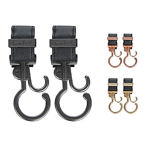 MomnLittle Multi-Purpose 2 Pack Stroller Hooks(Black) Leather Purse & Bags Hooks for Stroller Hook Accessories Bag Holder for Wagon Buggy