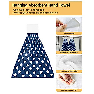 WARM TOUR 2Pcs Kitchen Hanging Towel Independence Day White Pentagram on Navy Blue,Absorbent Soft Hand Tie Towel with Loop USA Flag Stars,Tea Bar Dish Cloth Dry Towel for Bathroom