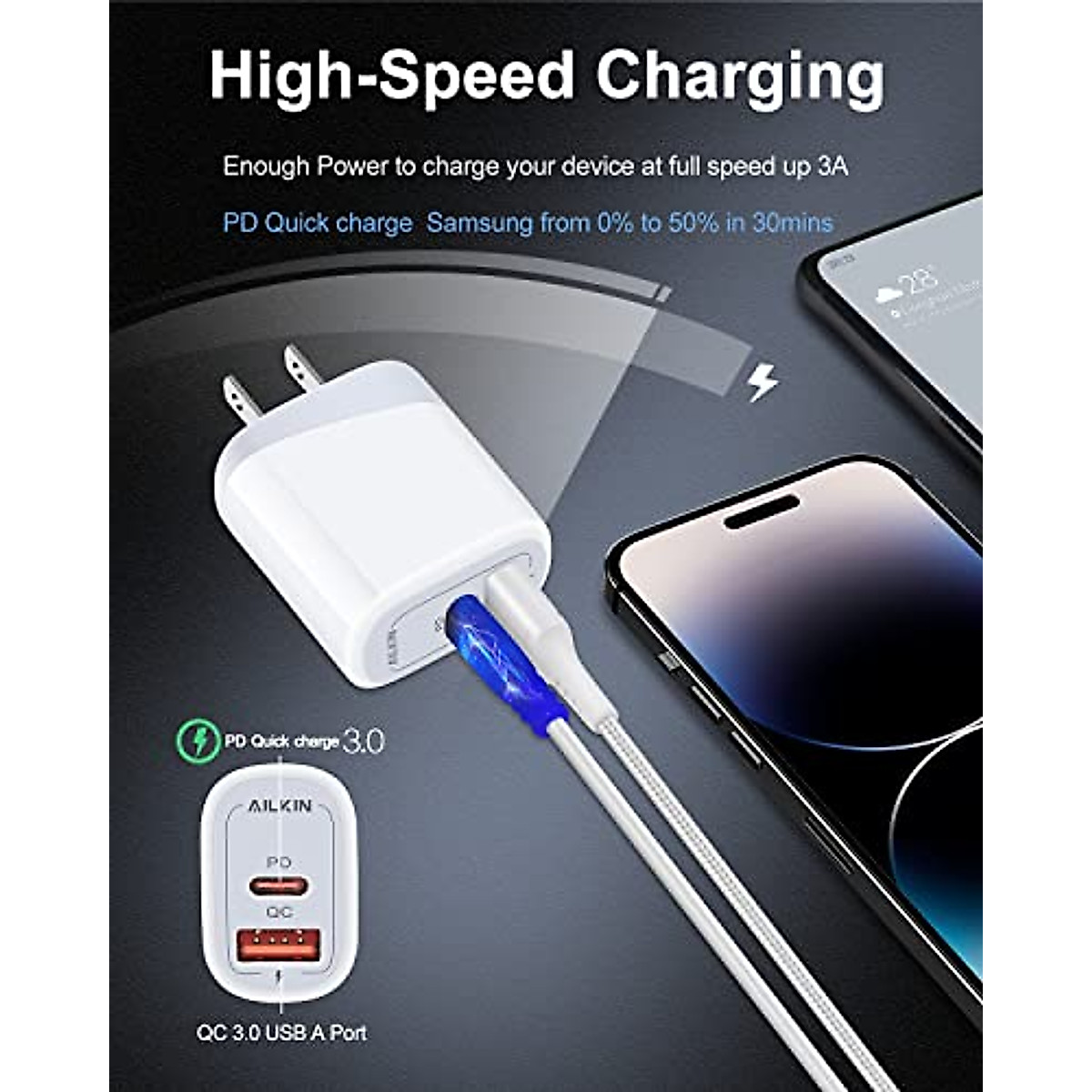 USB C Wall Charger, 20 W USBC Charger Block Fast Charging for iPhone 14 Pro Max 13 12 11 10 X Xr Xs Max 8 Plus 7 6, Apple Watch 8 7 USB C Brick Box Power Adapter Samsung Galaxy Cube Plug Cargador Base