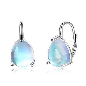 SHEAISRS Teardrop Moonstone Leverback Earrings 925 Sterling Silver Moonstone Earrings for Women Birthday