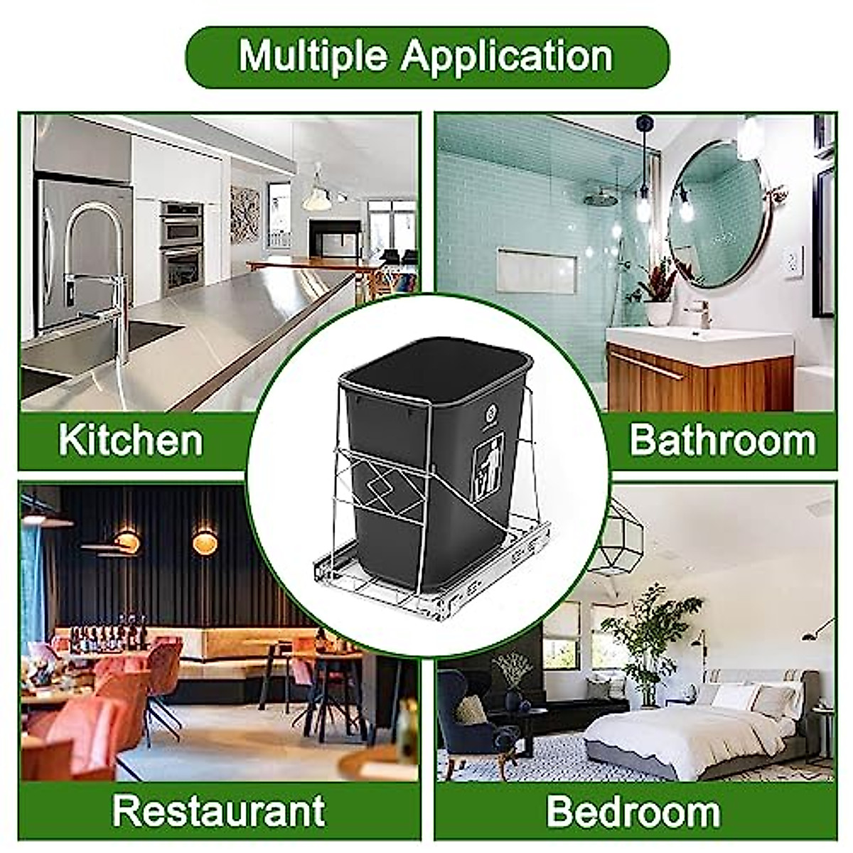 hehimhis Pull Out Trash Can, for 2 Trash Cans Pull Out Trash Can Under Cabinet Slide Out Organizer Laundry Hampers and Bath Bins (Trash Can Not Included)