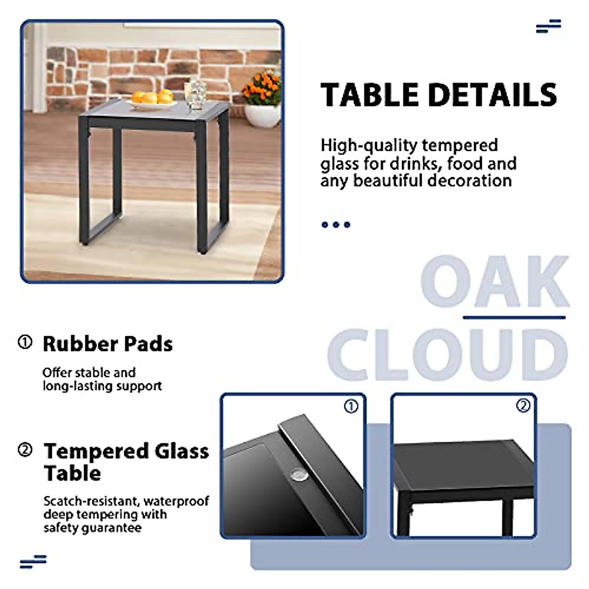 Oakmont 3 Pieces Patio Furniture Set Outdoor Wicker Conversation Set Modern Bistro Set Black Rattan Balcony Chair Sets with Coffee Table for Yard and Bistro(Navy Blue)