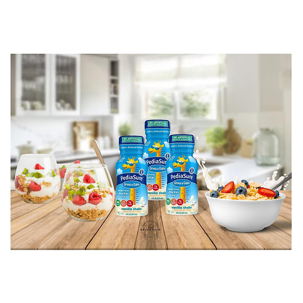 PediaSure Immune Support Kids Protein Shake Grow & Gain Vanilla Flavors, 8 Fl Oz 8 Pack, by Drinkolin