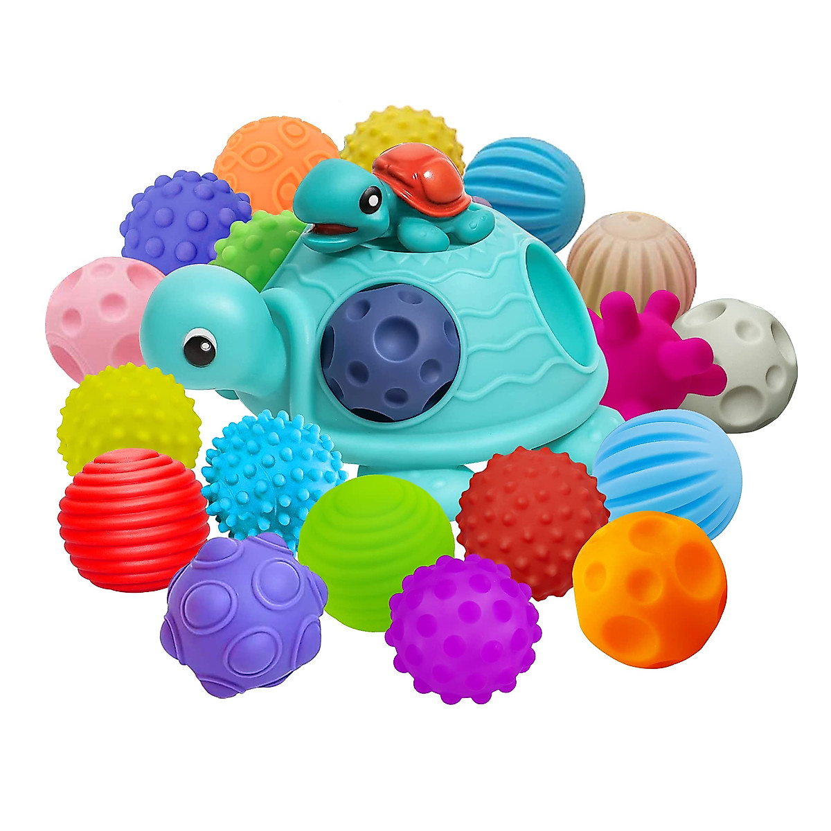 Sensory Ball for Babies 6 to 12 Months, Baby Balls for Toddlers 1-3 Massage Stress Relief, Textured Turtle Toy Gift Sets, 12 Pcs Montessori Sensory Toys for Infant Kids