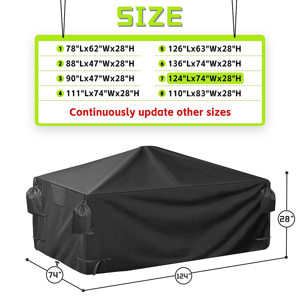 COMPANIONSHIPCOVER Patio Furniture Waterproof Cover Outdoor Rectangular Table Chairs Covers 124"Lx74"Wx28"H-Heavy Duty Dining Table Cover Black (Patented Product)