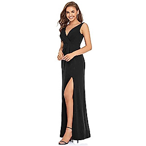 Ever-Pretty Women's V-Neck Front Wrap Sparkly Side Split Formal Wear Dress Black US10
