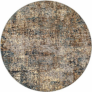 Hauteloom Gorokan Contemporary Abstract Living Room Bedroom Dining Room Area Rug - Modern Distressed Bohemian Carpet - Brown, Cream, Beige, Brown, Gray - 7'10" Round