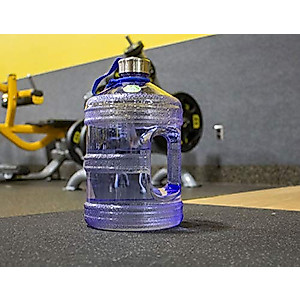 New Wave Enviro Iconic 1 Gallon BPA Free Water Bottle (Round), Built in Handle and Stainless Steel Cap, 1 Gallon Capacity Bottle, Faint Blue