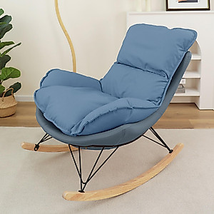 HARELA Patio Rocking Chair, Indoor & Outdoor Comfy Rocker Chair with Thick Cushion, Modern Lounge Chair for Front Porch, Balcony, Garden, Lawn, Living Room (Color : Blue)