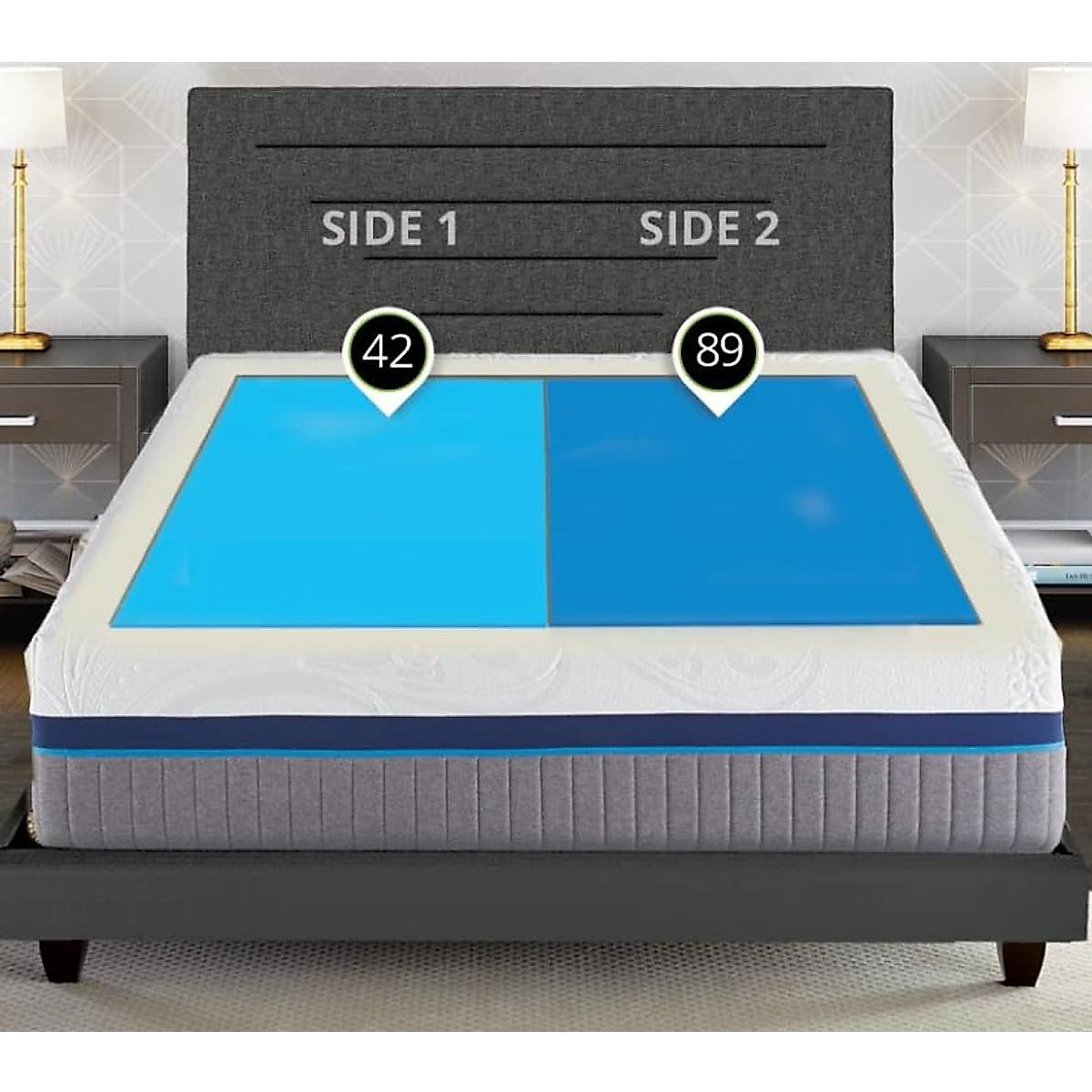 Queen 12-inch Night Air Smart Zone Bed, Adjustable 2-Chamber Design, Dual Zone Comfort Firmness Control, Liquid Gel, Latex Foam Pressure Relief, Cooling Ice Lux Removable Washable Cover, Mattress Only
