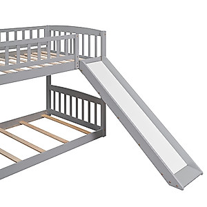 CITYLIGHT Twin Over Twin Bunk Bed with Slide and Stairs, Wooden Low Bunk Bed with Storage Stairs,Kids Bunk Bed with Slide for Girls Boys,No Box Spring Needed, Grey