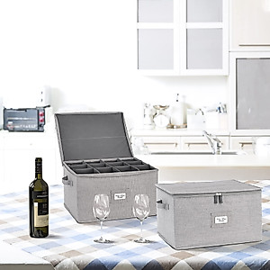 IN.DI&IN.WE Wine Glass Storage Container Stemware,China Storage Containers Set Chest,Wine Glasses containers Case for protect Cocktails and Crystal Glassware Hard Shell moving Box (Grey)