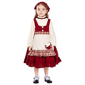 LANBETI Girls Oktoberfest Dress Little Red Riding Cosplay Costume German Bavarian Dirndl Dresses 4 Piece Set