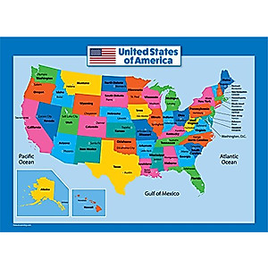 World Map and USA Map for Kids - 2 Poster Set - LAMINATED - Wall Chart Poster of the United States and the World (18 x 24)