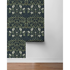 NextWall Stenciled Floral Peel and Stick Wallpaper (Navy & Sage)