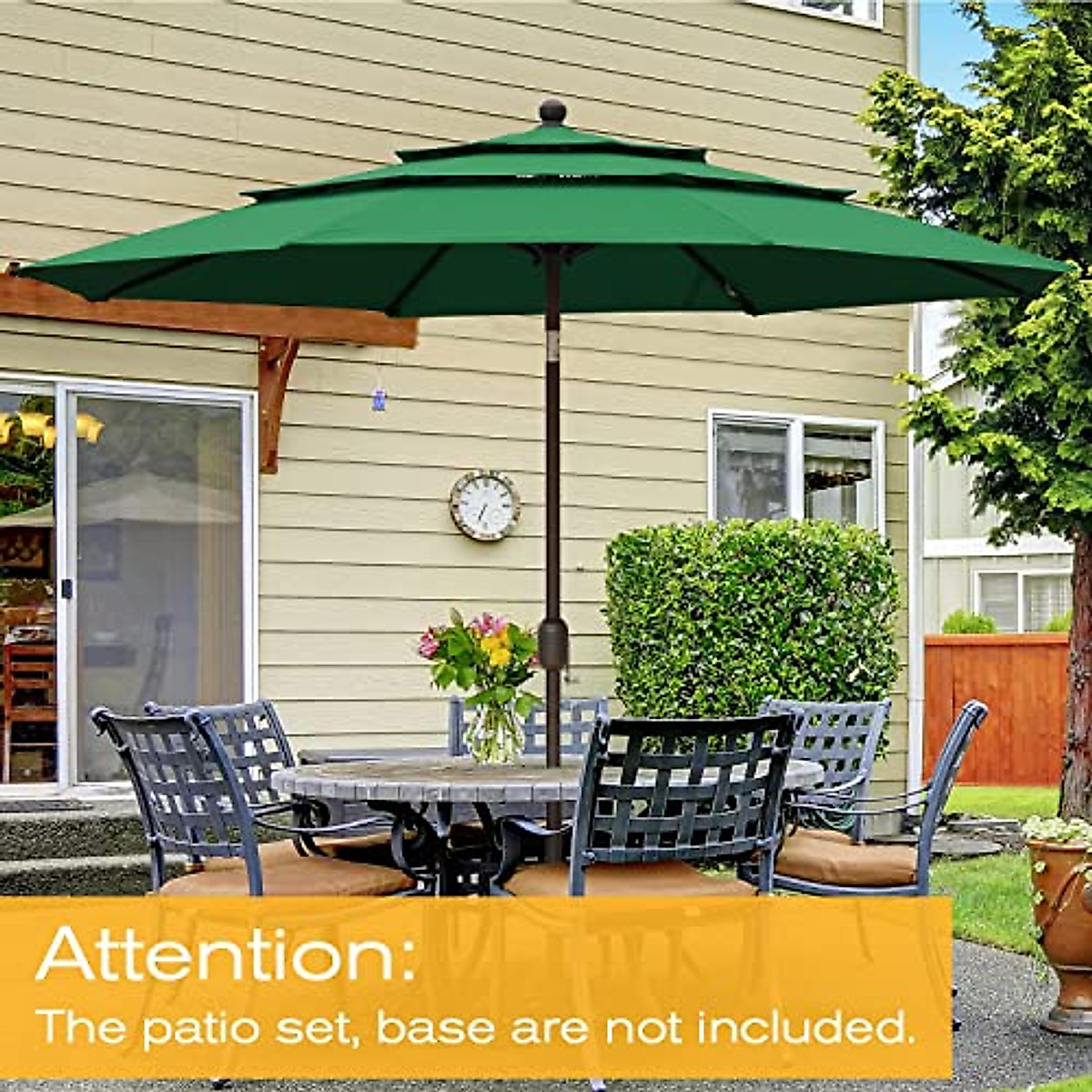 Aoodor Patio Umbrella 10 ft Dining Table Outdoor Market Umbrella 3 Tier - Green