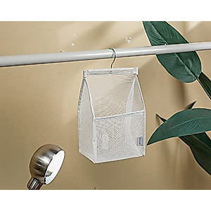 Qimodo Small Hanging Mesh Shower Caddy,Solid Bathroom Toiletry Organizer Bag with Rotatable Hanger (pure white)