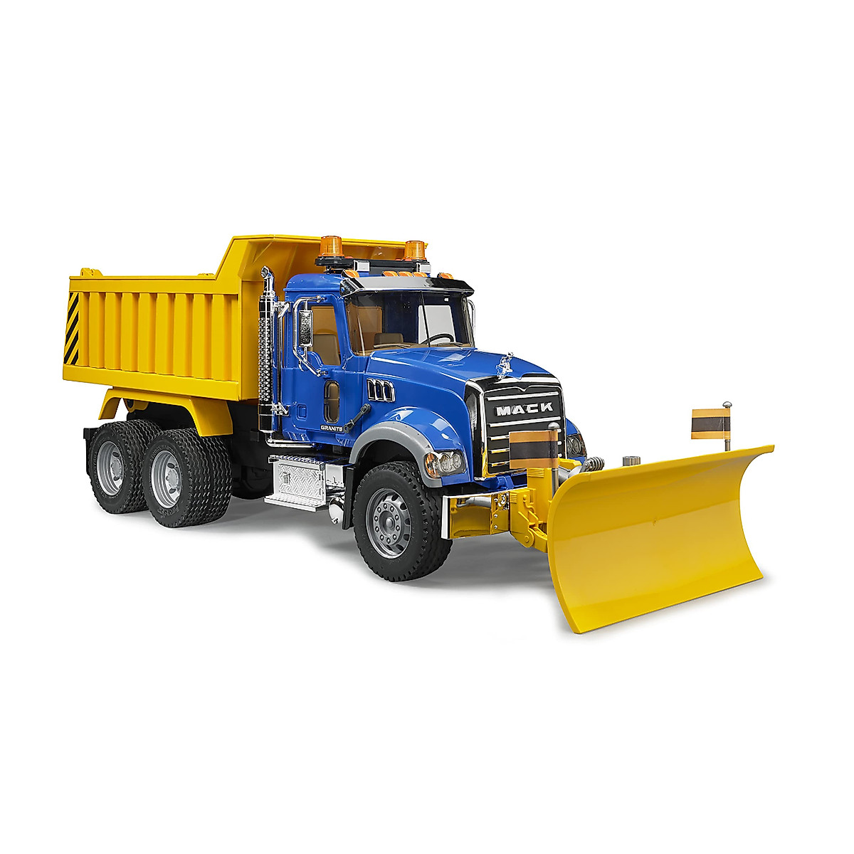 Bruder 02825 Mack Granite Dump Truck with Snow Plow Blade for Construction and Farm Pretend Play with Light & Sound Module
