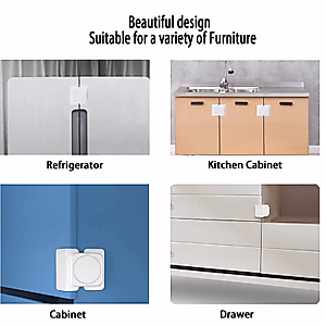 Cabinet Locks(12-Pack) for Babies, Kids and Toddlers Proofing Cabinet Child, safety Locks Suitable for Cabinets, Drawer and Refrigerator with Easy Installation (White) (8 Flat Lock+4 Right Angle Lock)