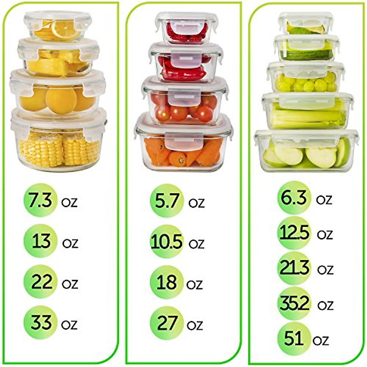 PrepNaturals 13-pack Glass Meal Prep Air Tight Containers with Custom Fit Lids - Glass Food Storage Containers - Microwave, Oven and Freezer Safe